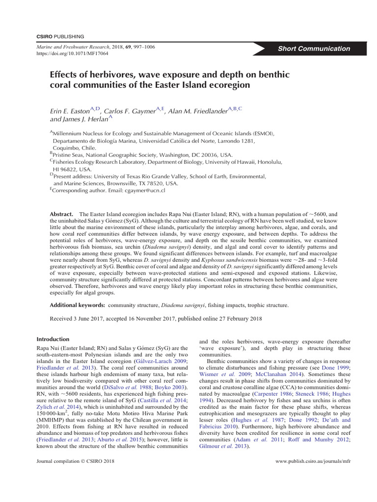 Easton Et Al. 2018. Effects of Herbivores, Wave Exposure and Depth On ...