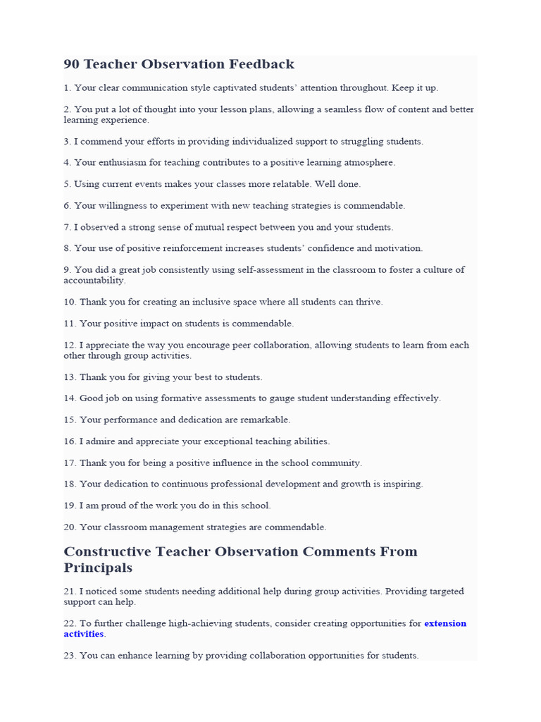 Effective Teacher Observation Feedback | PDF | Classroom Management ...
