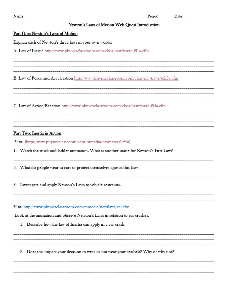 Netwons Laws Webquest | PDF | Force | Newton's Laws Of Motion
