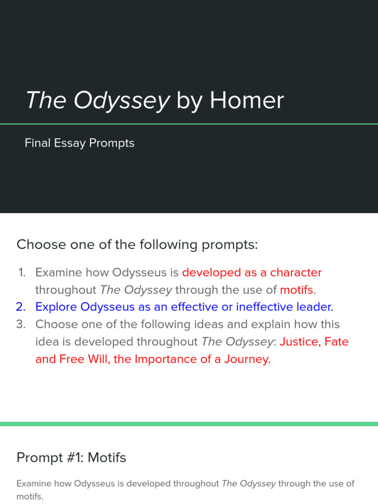 Student Directions Odyssey - Final Essay Prompts | PDF | Odyssey | Essays
