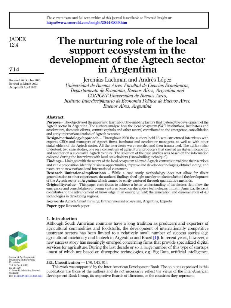 The Nurturing Role of The Local Support Ecosystem in The Development of ...
