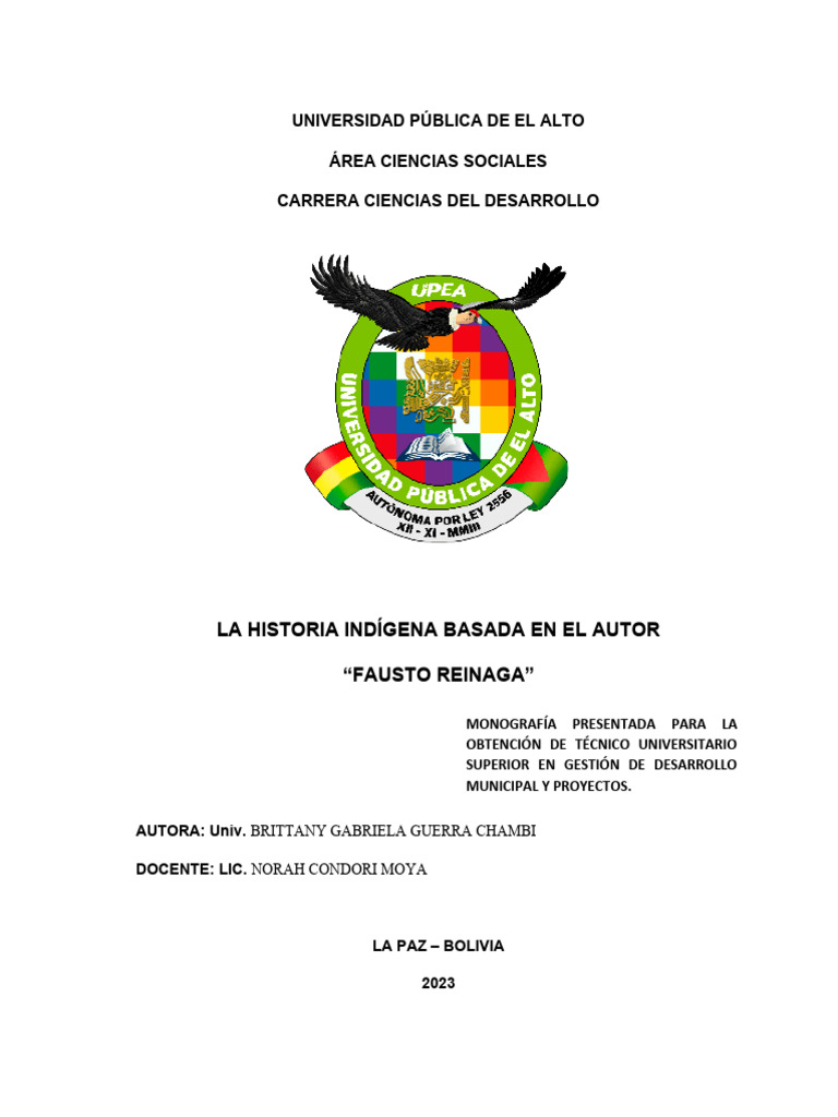 Universidad Pública de El Alto Área Ciencias Sociales | PDF | Raza ...