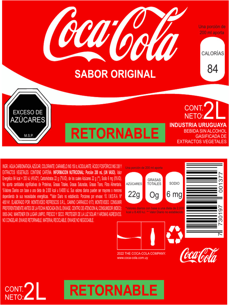 Coca Cola Etiqueta 231103 155853 | PDF | Etiqueta de información nutricional | Nutrición