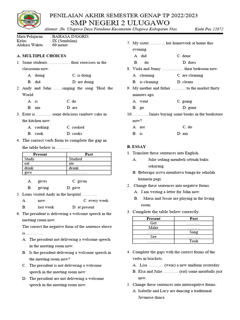 B. Inggris Pas Kelas Ix Semester Genap | PDF | Linguistics | Syntax