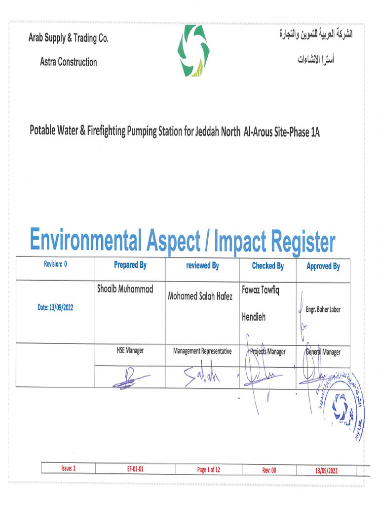Environmental Aspect & Impacts Register | PDF Environmental Aspect & Impacts Register | PDF