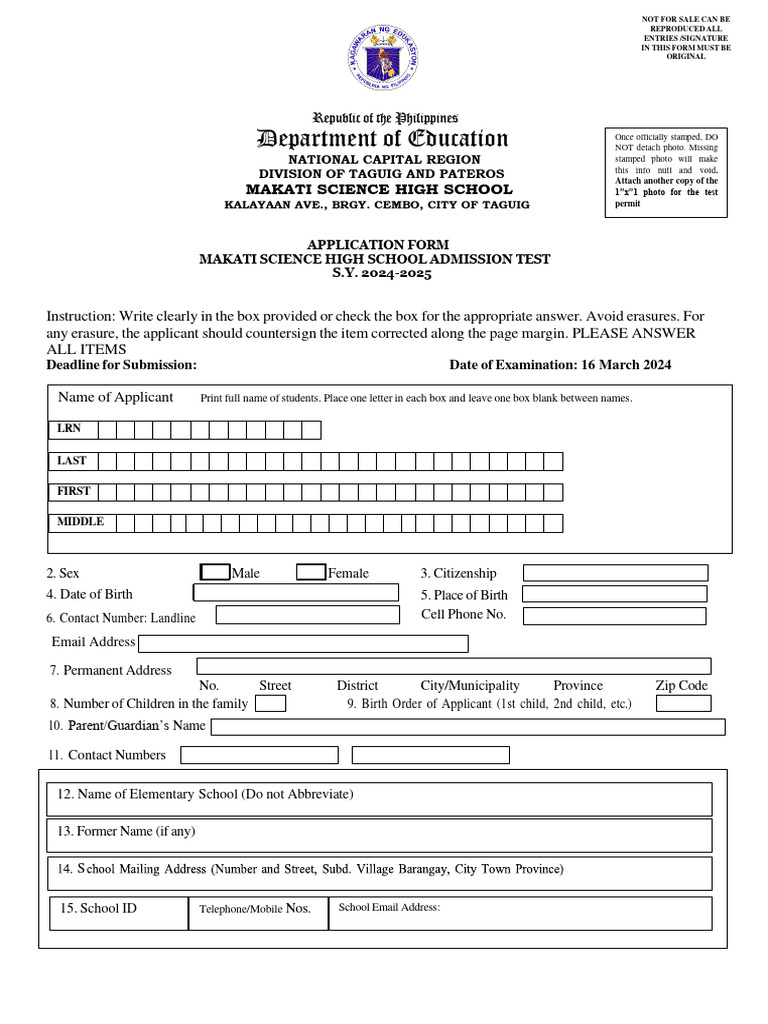 MSHS Admission Form 2024 2025 | PDF
