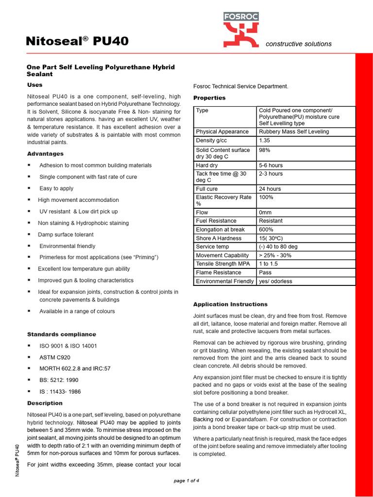 Nitoseal PU40 - For Roads | PDF | Polyurethane | Paint