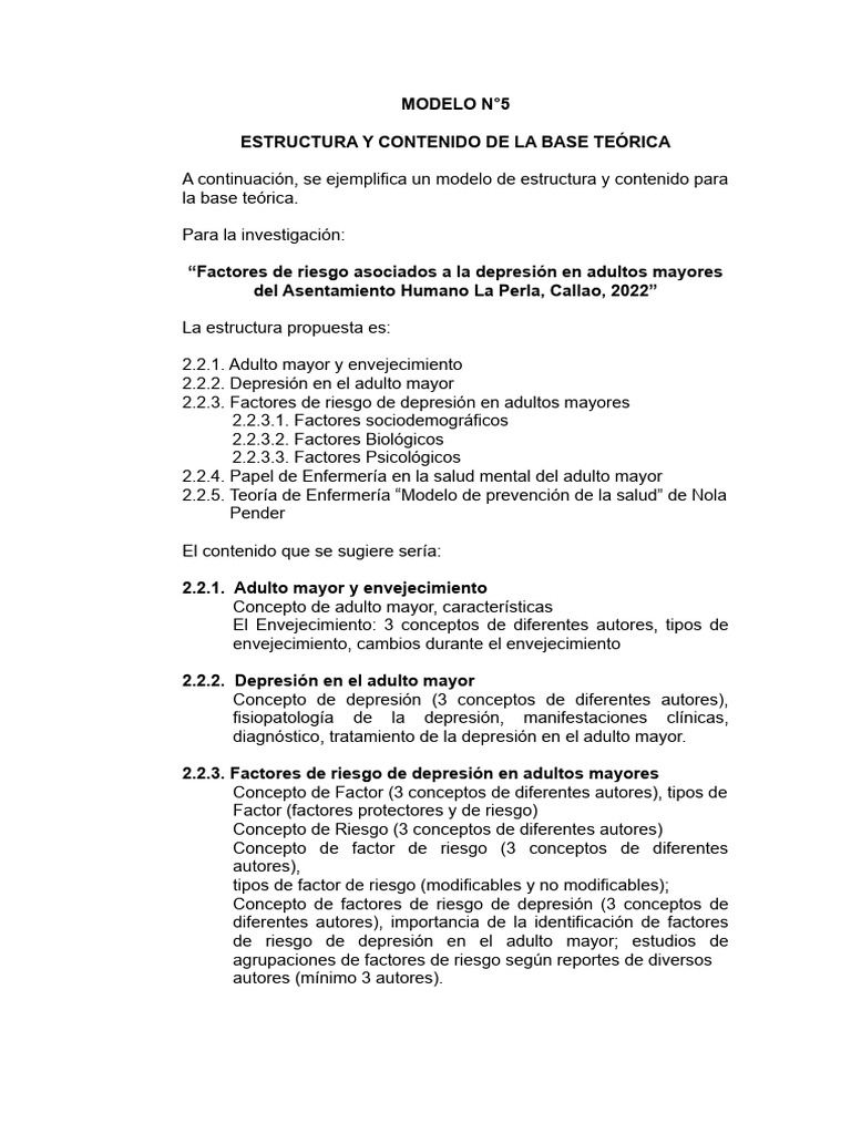 Modelo N 5 Estructura Y Contenido De La Base Te rica PDF Vejez