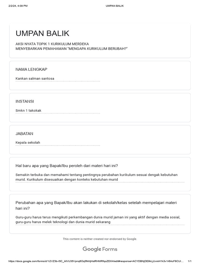UMPAN BALIK - Google Forms | PDF