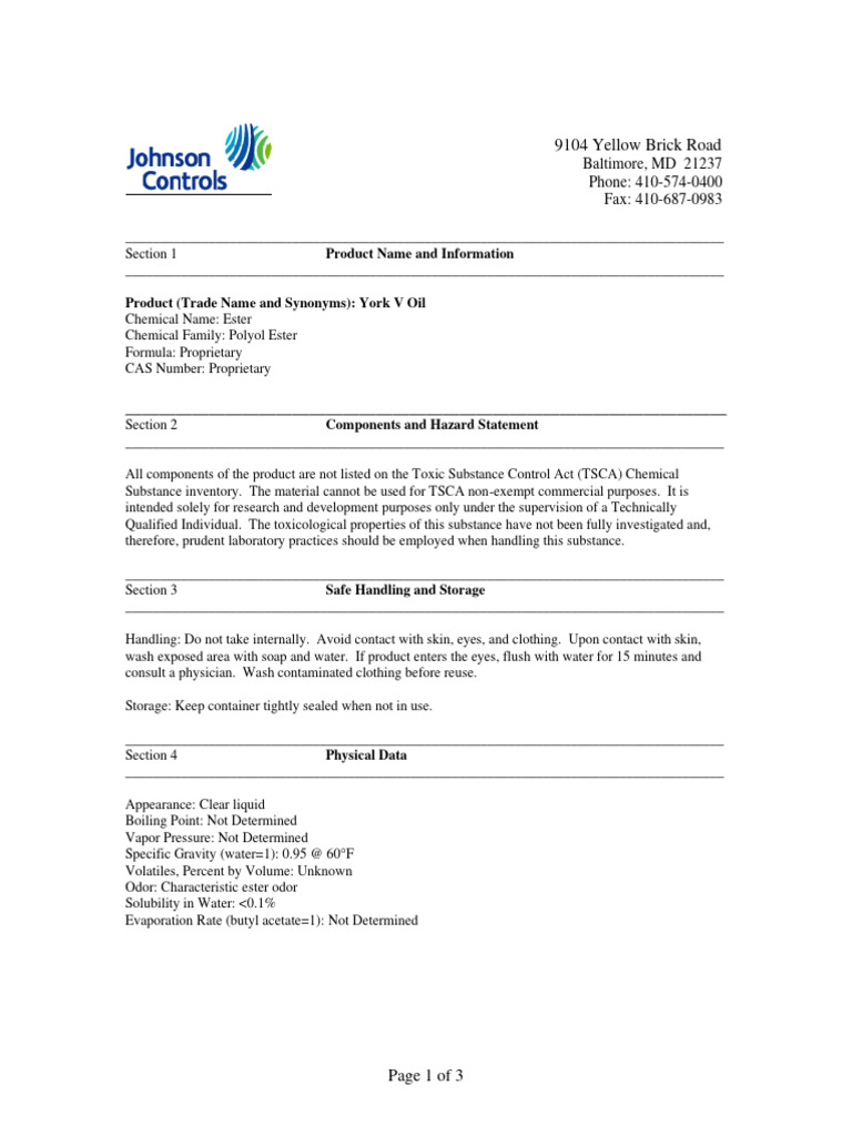 York V Oil Safety Data Sheet | PDF | Chemical Substances | Water