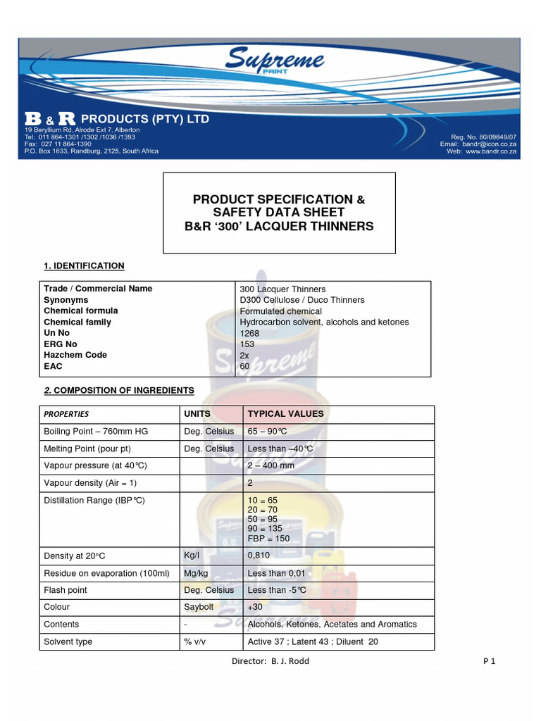 300 Thinners Spec and Safety Data Sheet | Download Free PDF | Personal ...