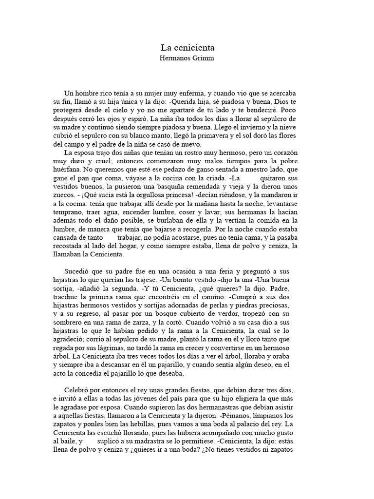 La Cenicienta Hermanos Grimm | PDF