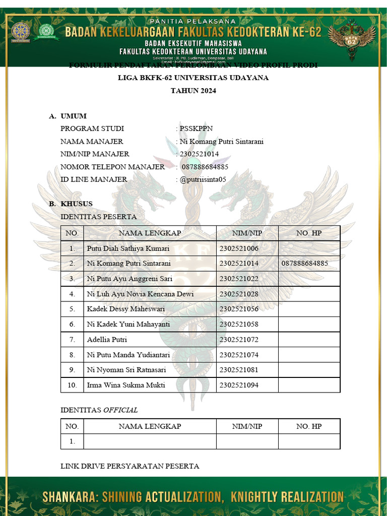 Formulir Pendaftaran Video Profil Prodi | PDF