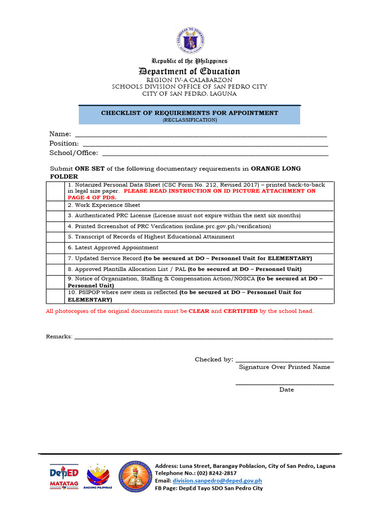 Requirements Appointment CSC Reclassification | PDF | Access Control ...