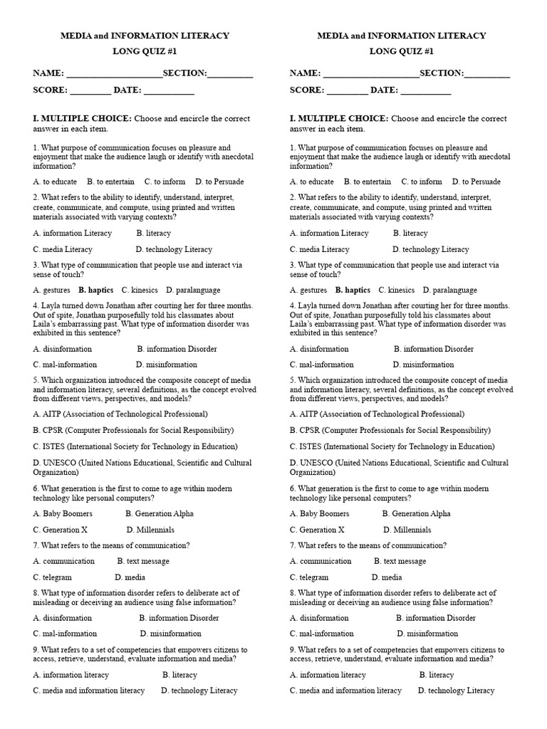 MIL - Long Quiz #1 | PDF | Information | Communication