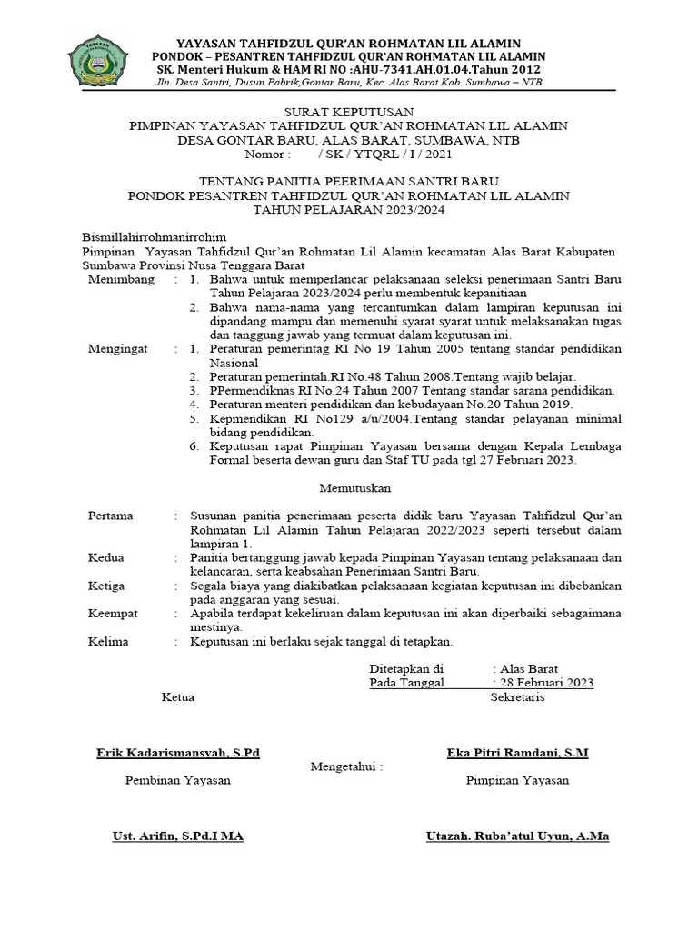 SK PPDB Pondok | PDF