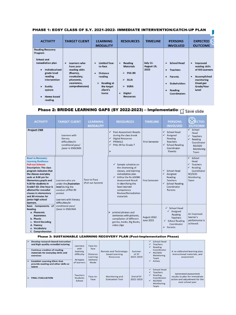 Remedial Reading Plan | PDF