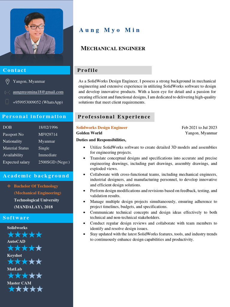 Aung Myo Min CCB46 Resume Solidworks | Download Free PDF | Engineering ...