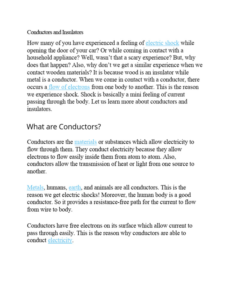 Conductor Pdf Electrical Conductor Insulator Electricity