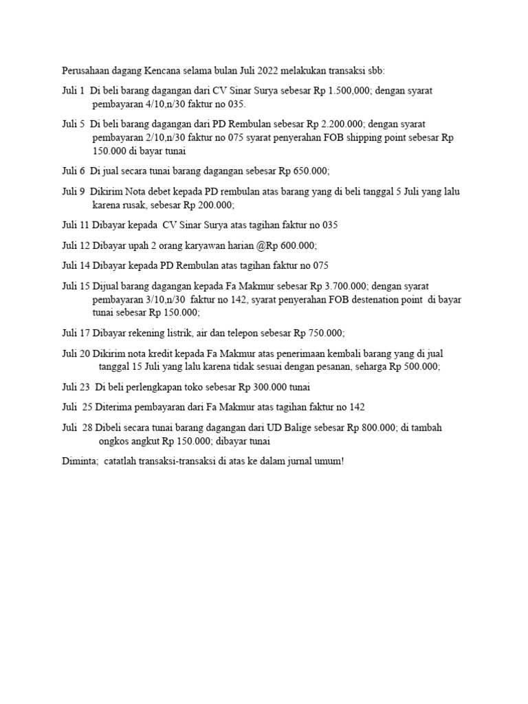 Latihan Soal Jurnal Umum Perusahaan Dagang-1 | PDF | Hukum