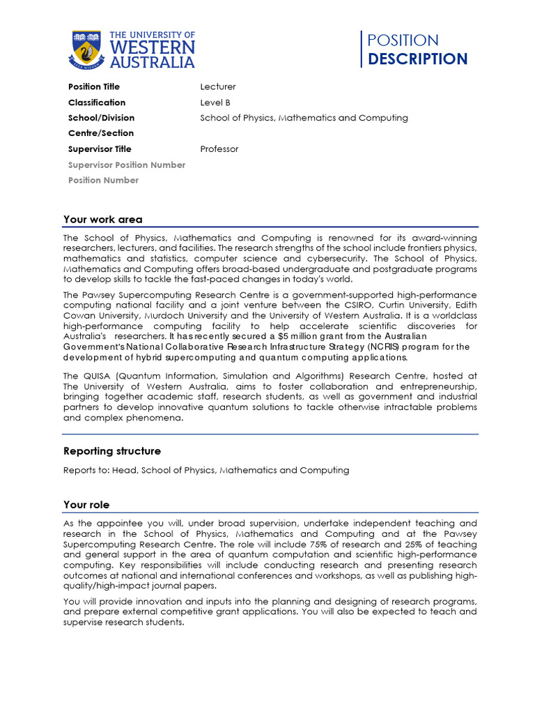 Position Description - Lecturer - Senior Lecturer - 514573 | PDF ...