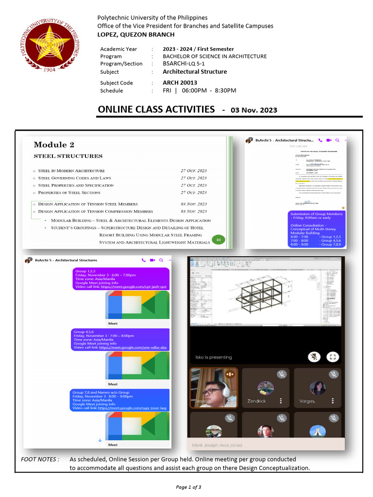 ARCH 20013 Online Class Report 11.03.2023 | PDF