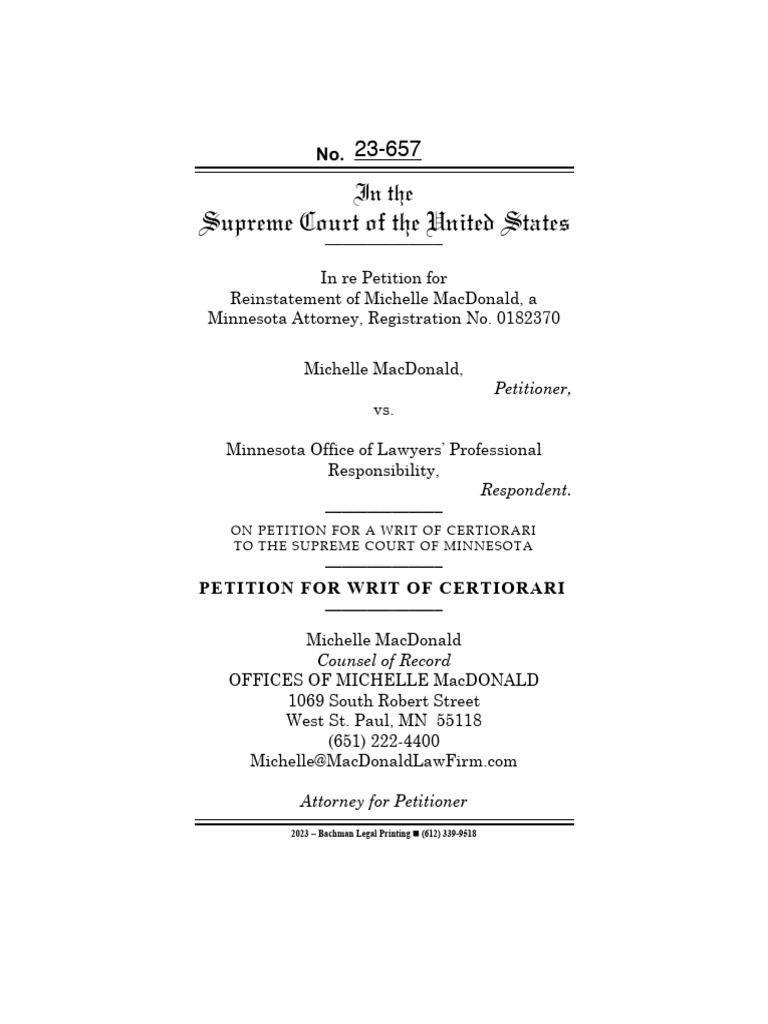 Michelle MacDonald's Reinstatement Petition | PDF | First Amendment To ...