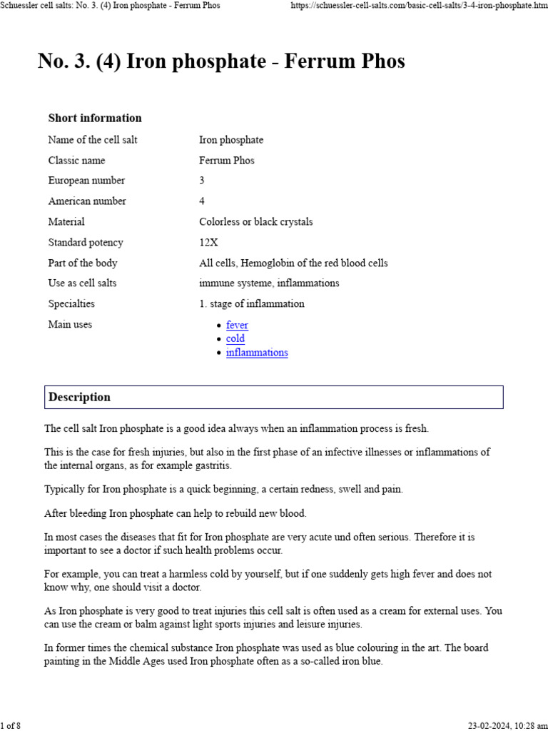 03 Iron Phosphate - Ferrum Phos | PDF | Iron | Injury