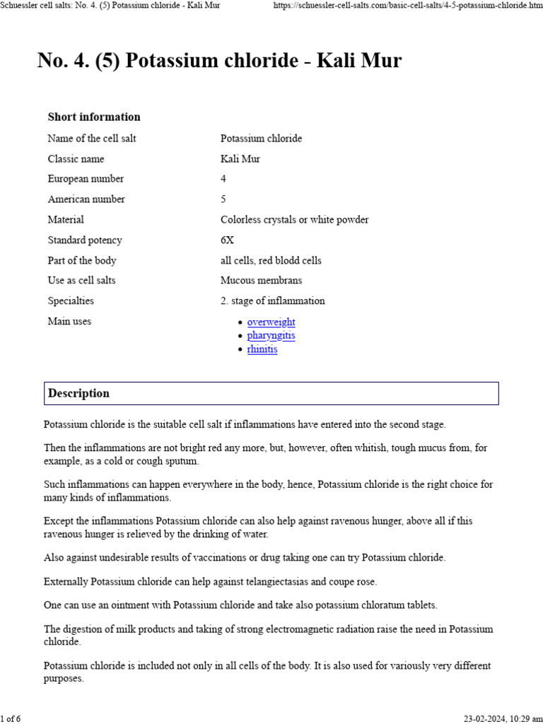 04 Potassium Chloride - Kali Mur | PDF | Mucus | Potassium