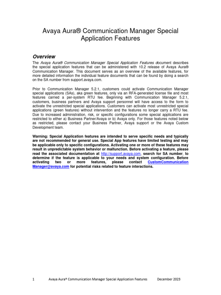 Avaya Aura Communication Manager Special Application Features R10.2.x ...