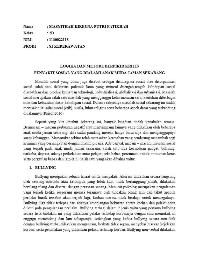 Masalah Sosial Anak Muda: Bullying dan Kecanduan | PDF | Gaya Hidup