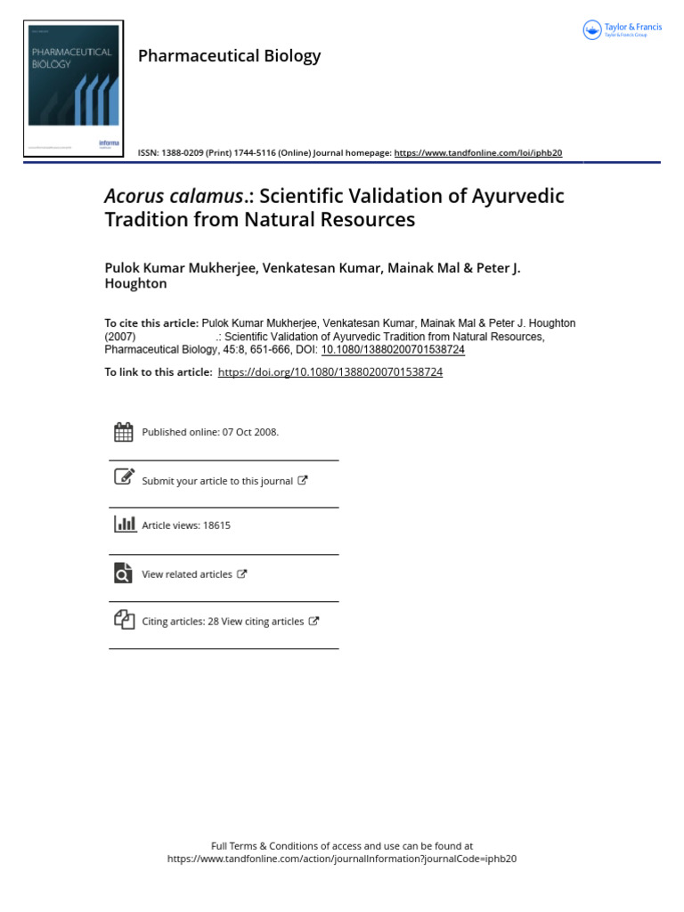 Acorus Calamus Scientific Validation of Ayurvedic Tradition From ...