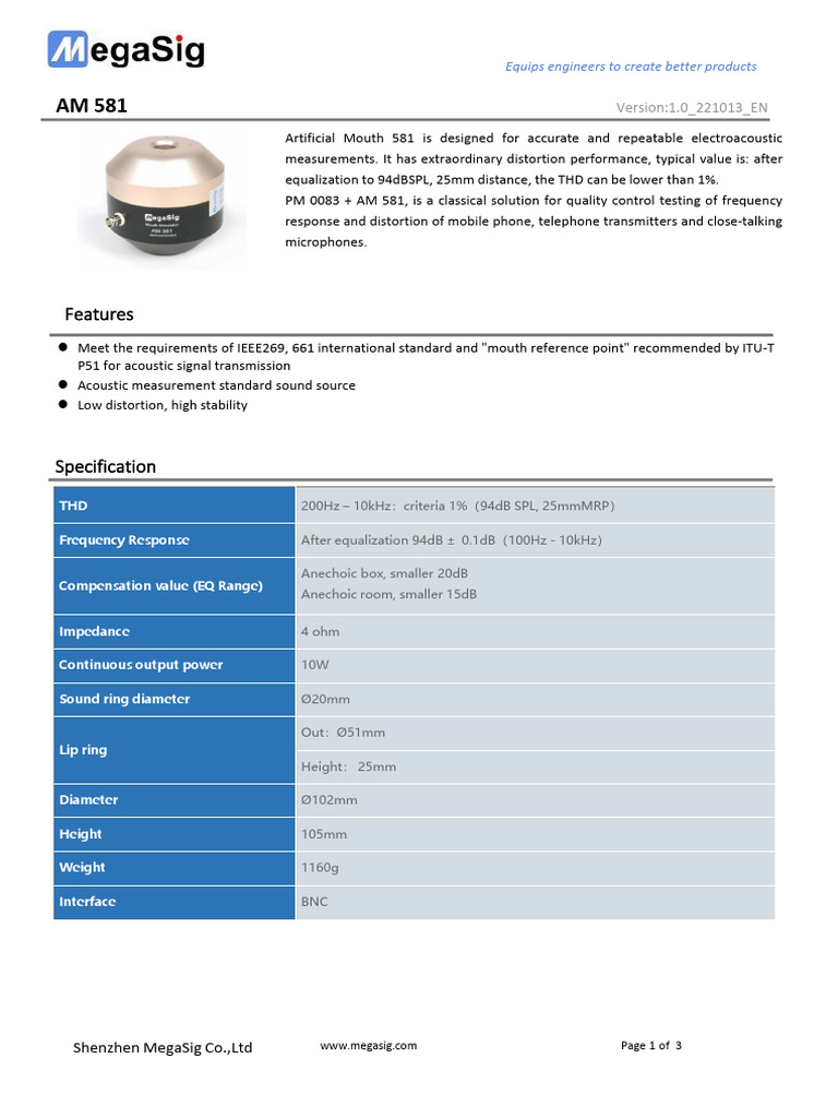 MegaSig AM 581 DataSheet - EN-20221013 | Download Free PDF | Equalization (Audio) | Microphone