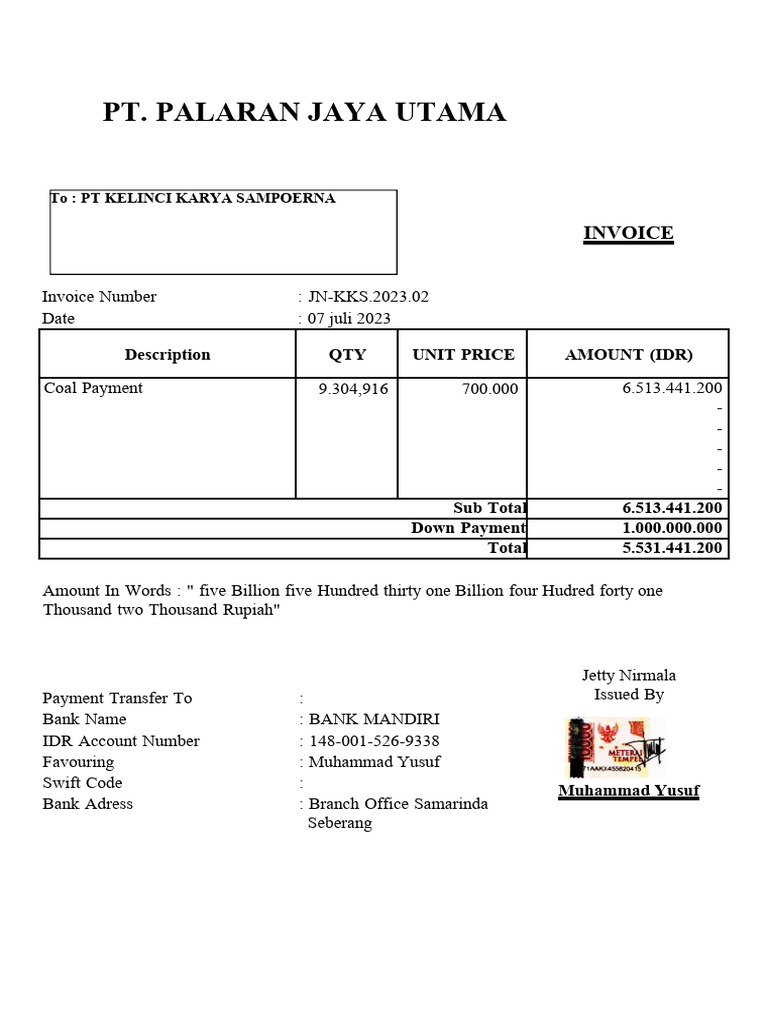 INVOICE Jetty Nirmala | PDF