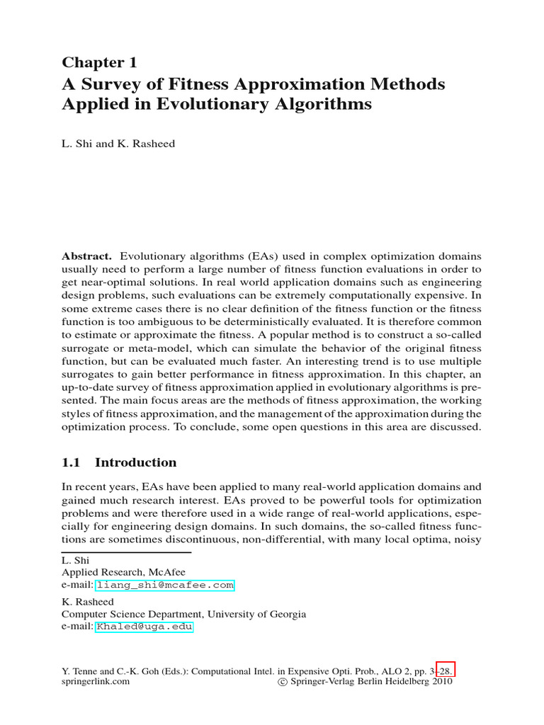 A Survey of Fitness Approximation Methods Applied in Evolutionary Algorithms | PDF | Support ...