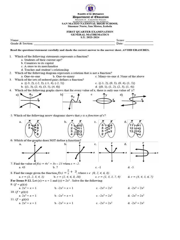 1ST Quarter Exam | PDF | Function (Mathematics) | Length 1ST Quarter Exam | PDF | Function (Mathematics) | Length