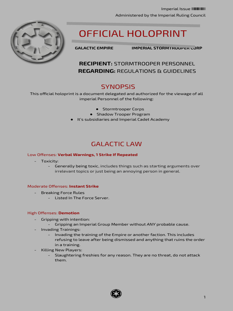 Stormtrooper Training Regulations Guide | PDF | Sergeant | Galactic ...