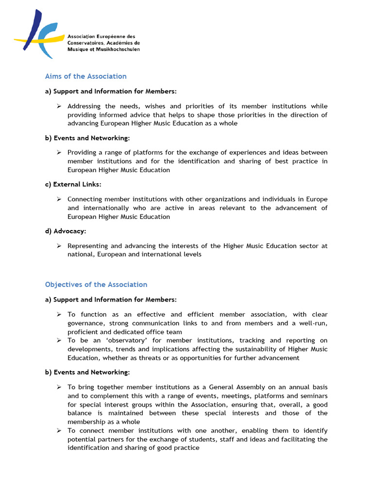 Aims and Objectives of The Association | PDF | European Union | Governance