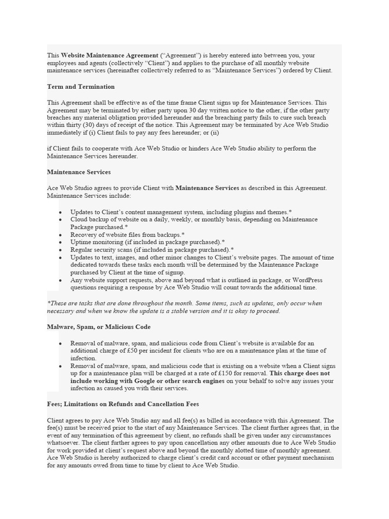 Website Maintenance Agreement | PDF
