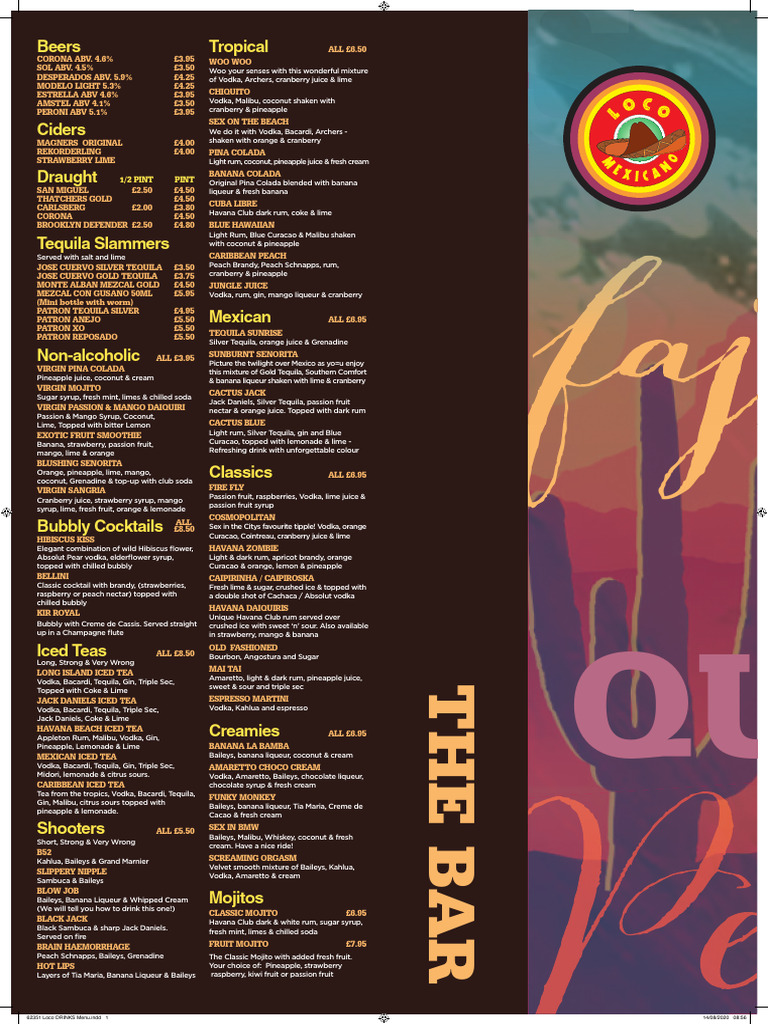Loco DRINKS Menu | PDF | Cooking, Food & Wine