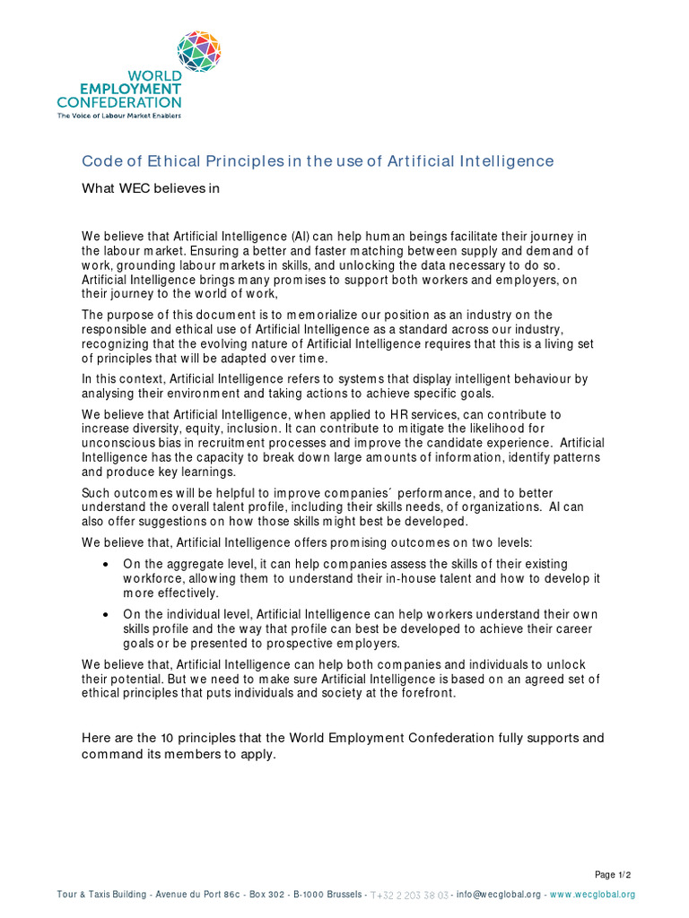 AI Principles WEC AI Code of Conduct March 2023 | PDF | Artificial ...