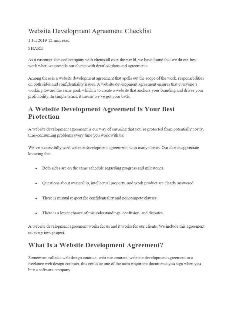 Website Development Agreement Checklist | PDF | Intellectual Property ...