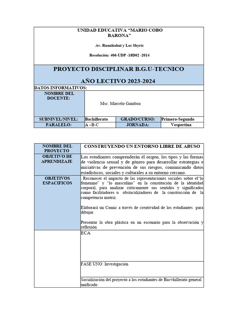 Proyecto Disciplinar Bachillerato | PDF