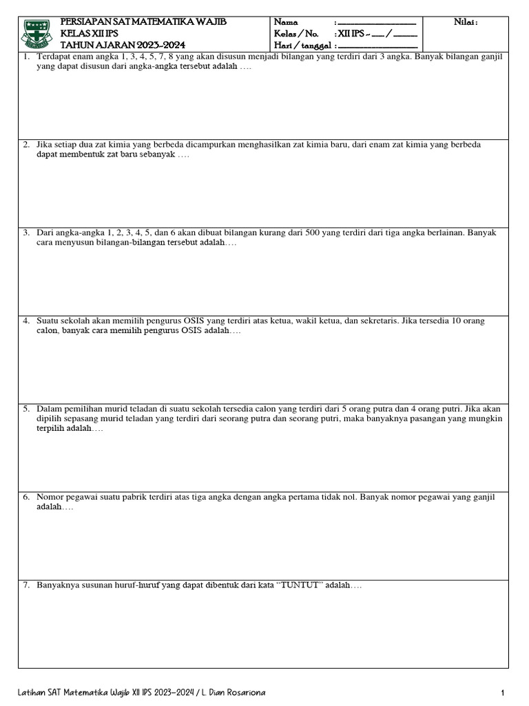 Soal Matematika Kelas XII IPS | PDF
