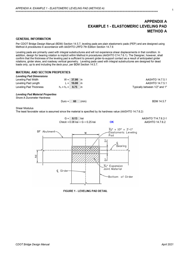 Example 1 - Elastomeric Bearing Pad Design (Method A) 2021 | PDF ...