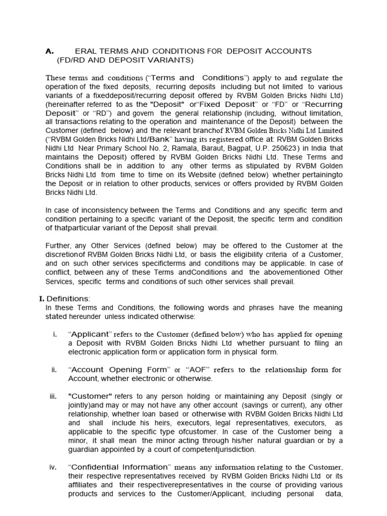 Terms and Conditions For FD | PDF | Banks | Deposit Account