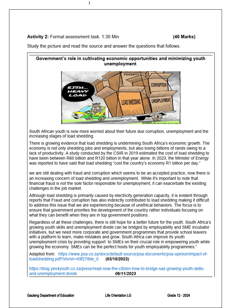 Grade 12 Activity 2 LG Source Based | PDF | Unemployment | Corruption