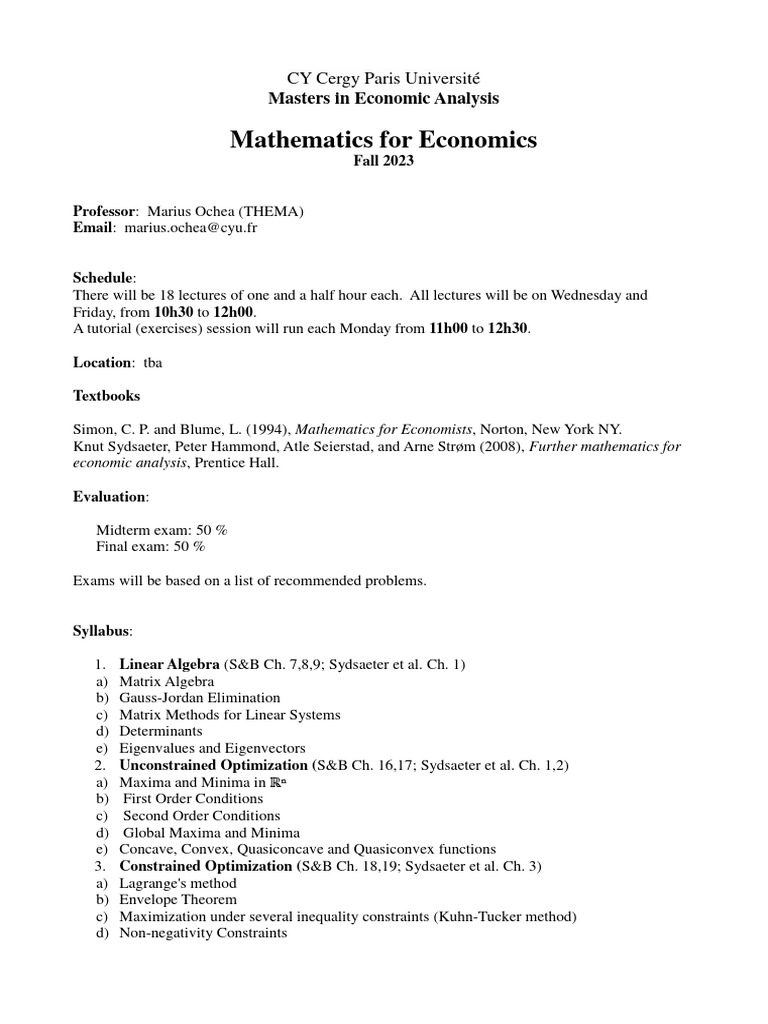 Syllabus Mathematics | PDF