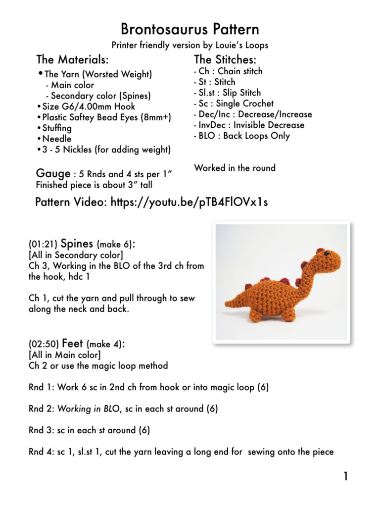 Brontosaurus Printable Version | PDF | Crochet | Decorative Arts