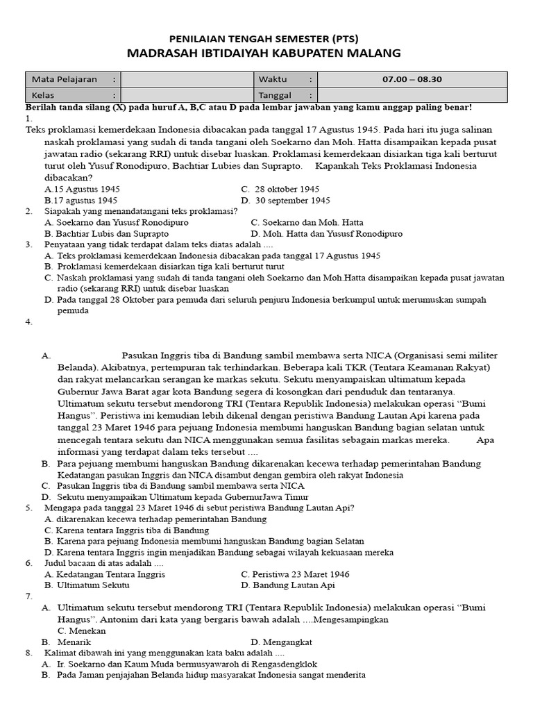 Naskah Soal Tema 2 PTS - 2019 Fix | PDF